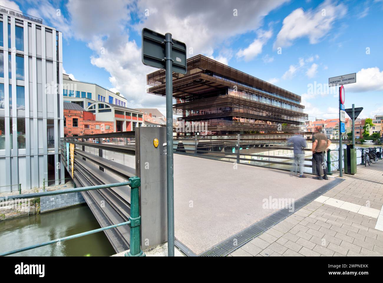 Waalse Krook public library, river Scheldt, house facade, modern ...