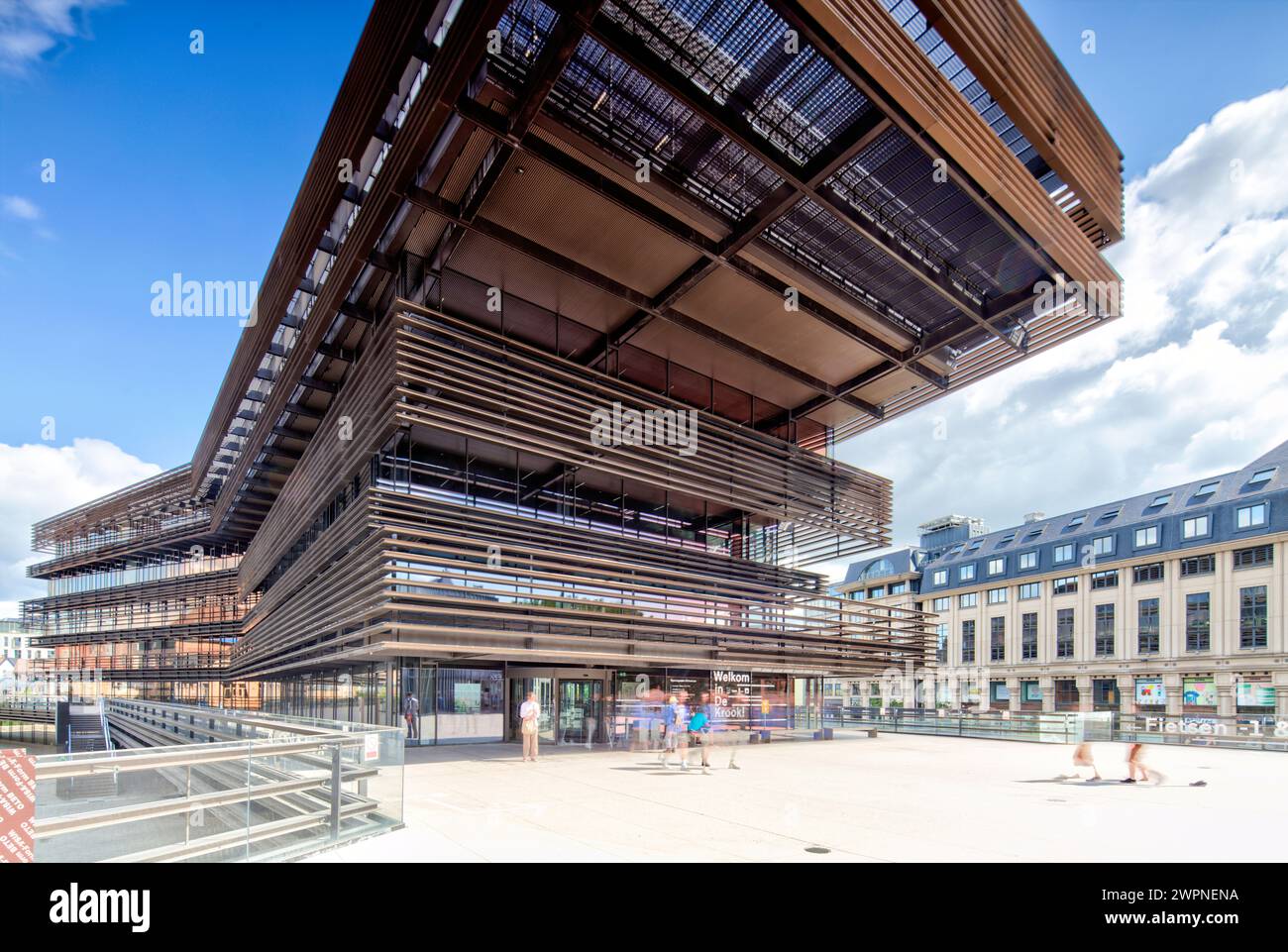 Waalse Krook public library, river Scheldt, house facade, modern ...