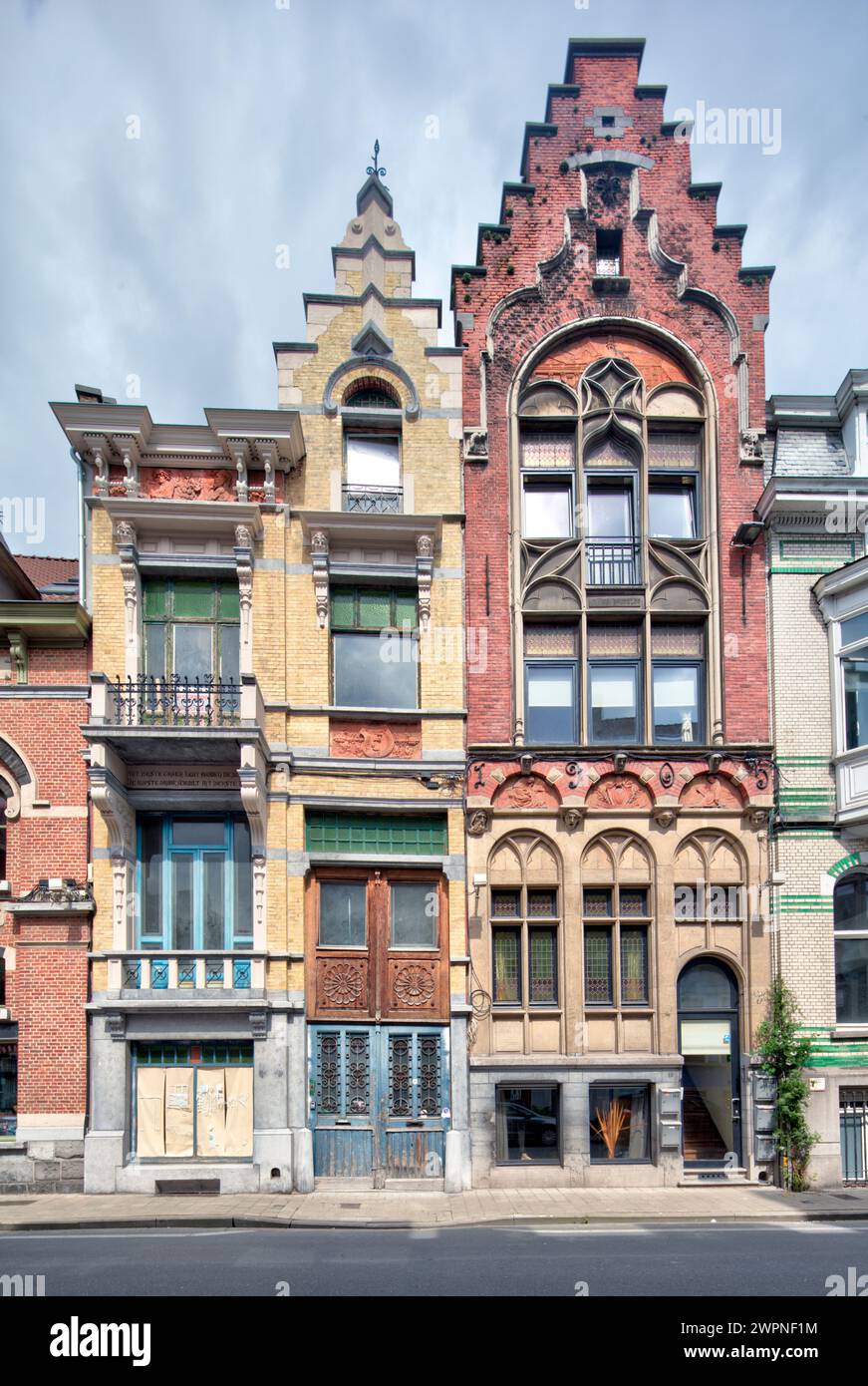 Baudelostraat, historic house facade, architecture, district, view, Ghent, East Flanders ...