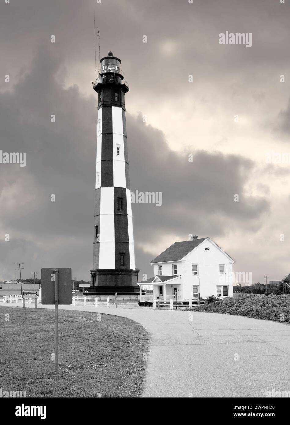 Stock photo of Fort Story Lighthouse in black & white at Virginia Beach ...