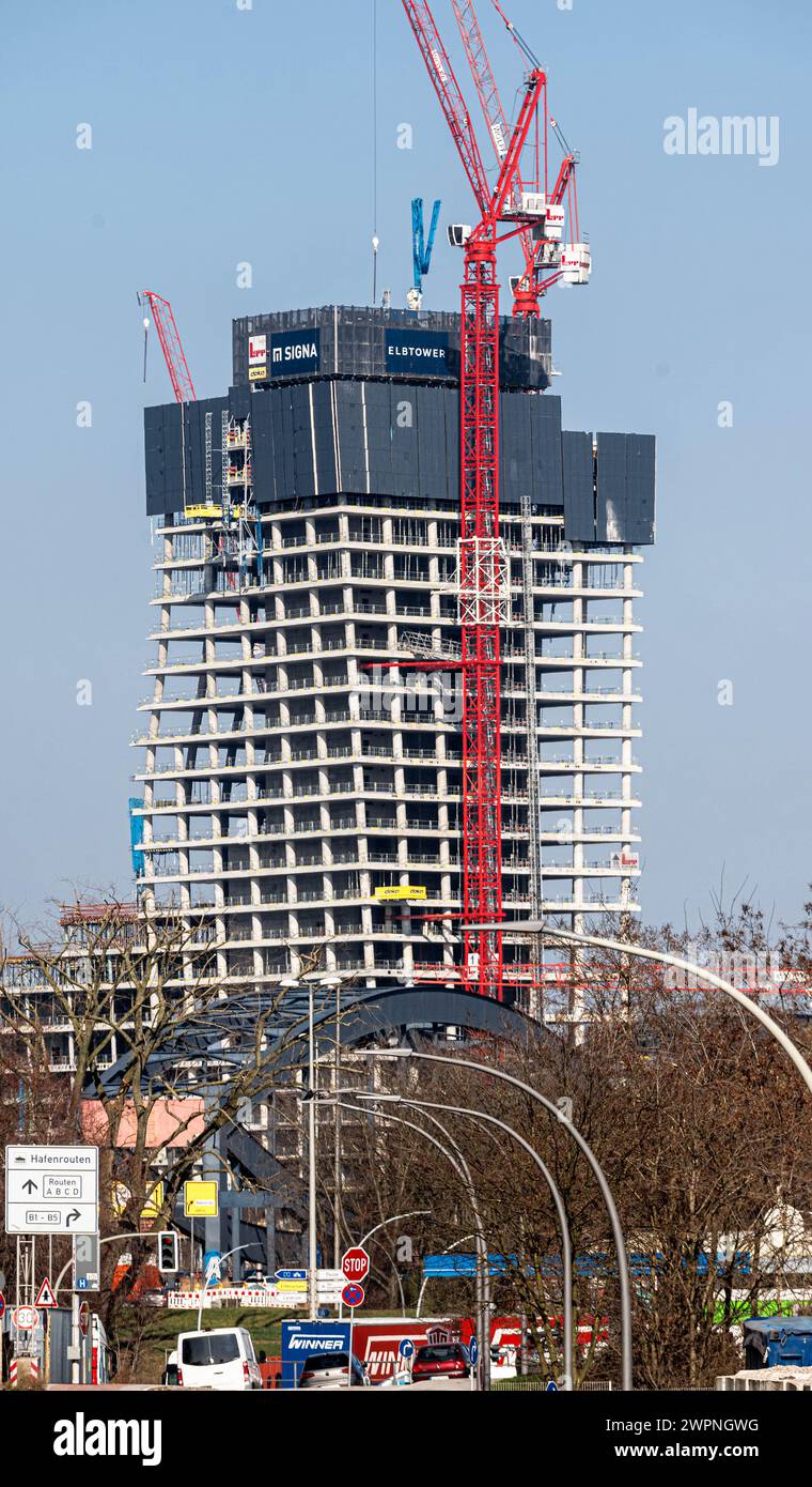 Hamburg, Germany. 08th Mar, 2024. View of the Elbtower construction ...