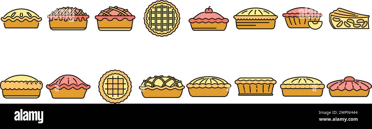 Apple pie icons set outline vector. Food dessert. American apple color ...