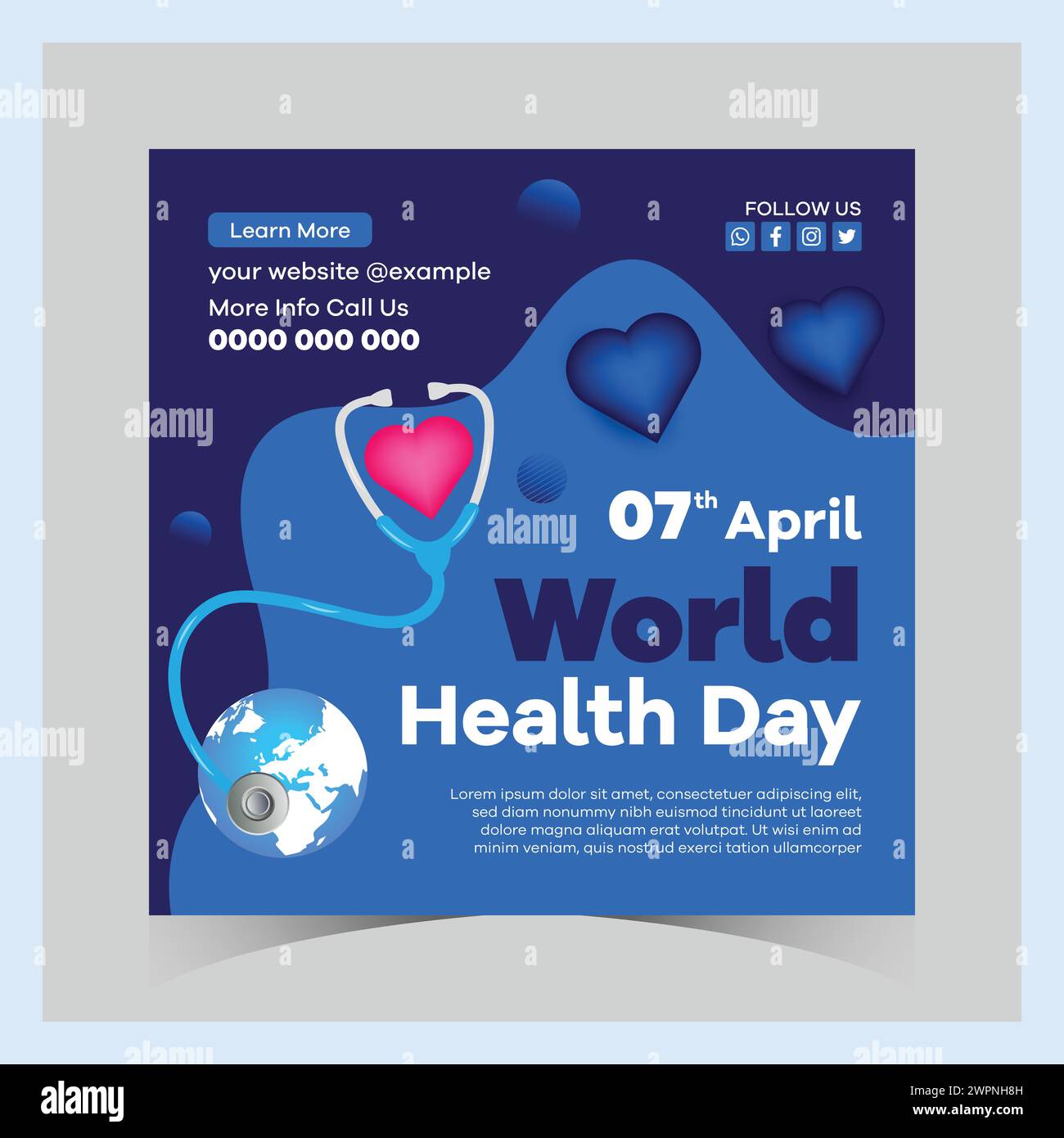 World health day instagram posts and square social media template world ...