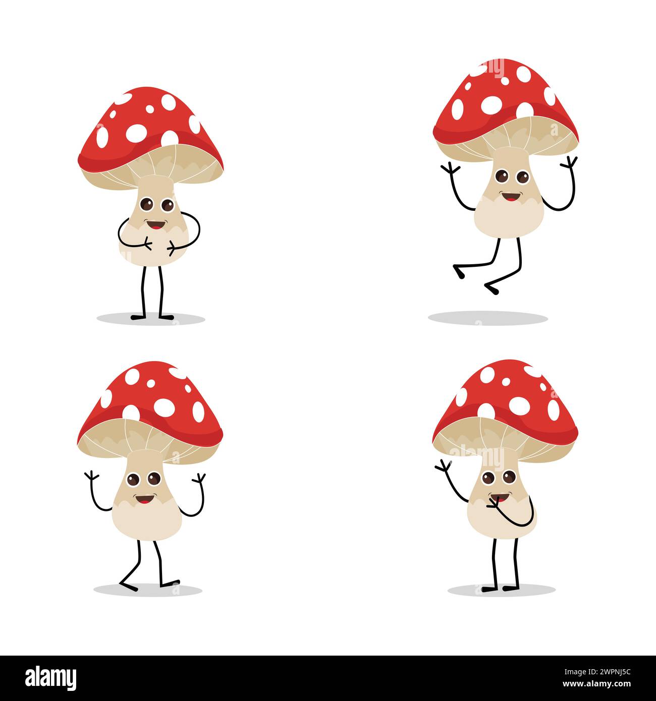Mushroom character design different expression in vintage style, Kawaii ...