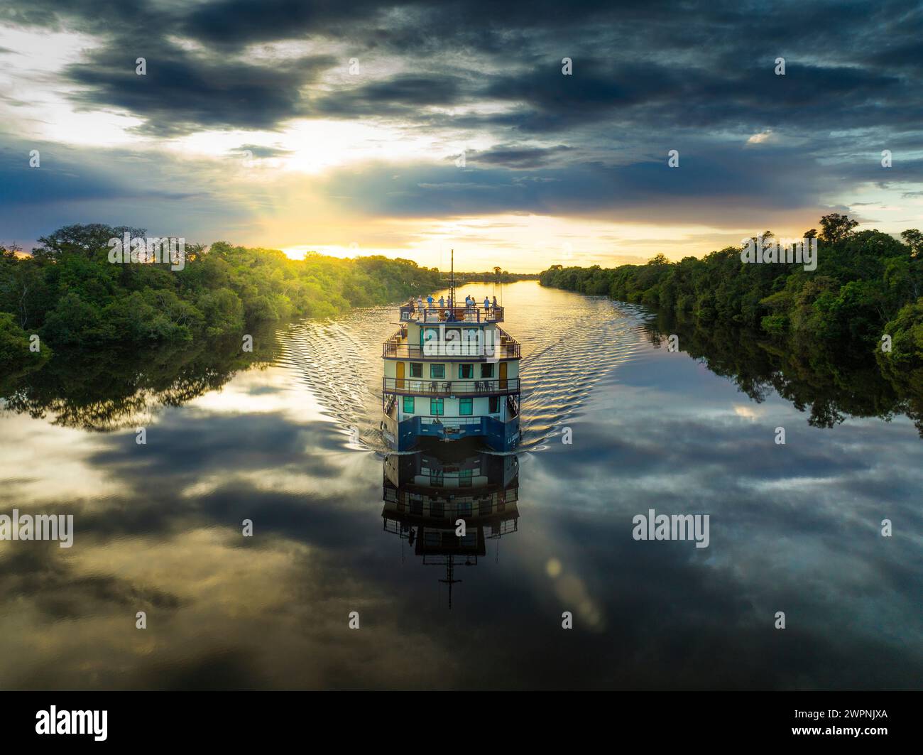 Amazon in the Brazilian rainforest with small boutique ship Stock Photo ...