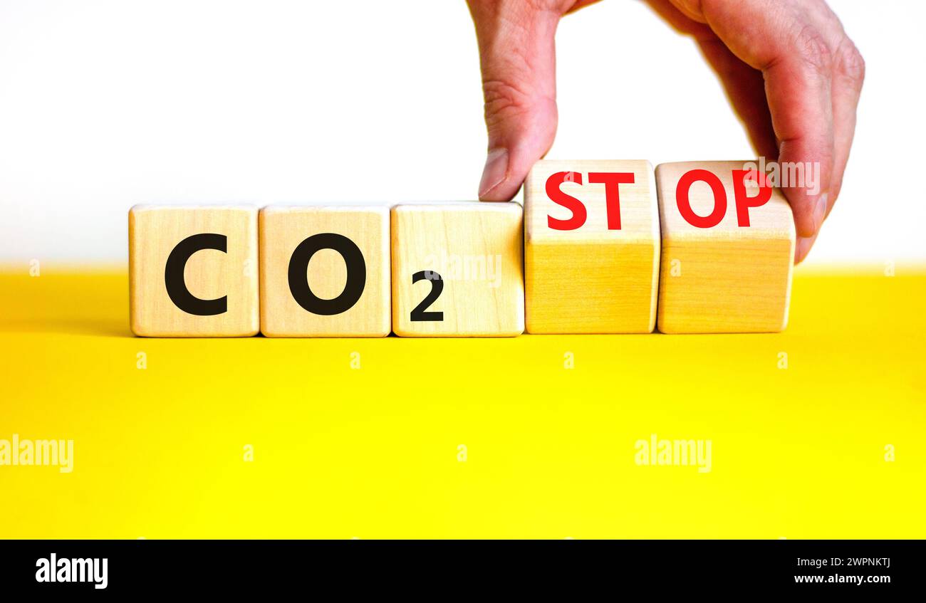 CO2 stop symbol. Concept word CO2 or CO2 stop on a beautiful wooden ...