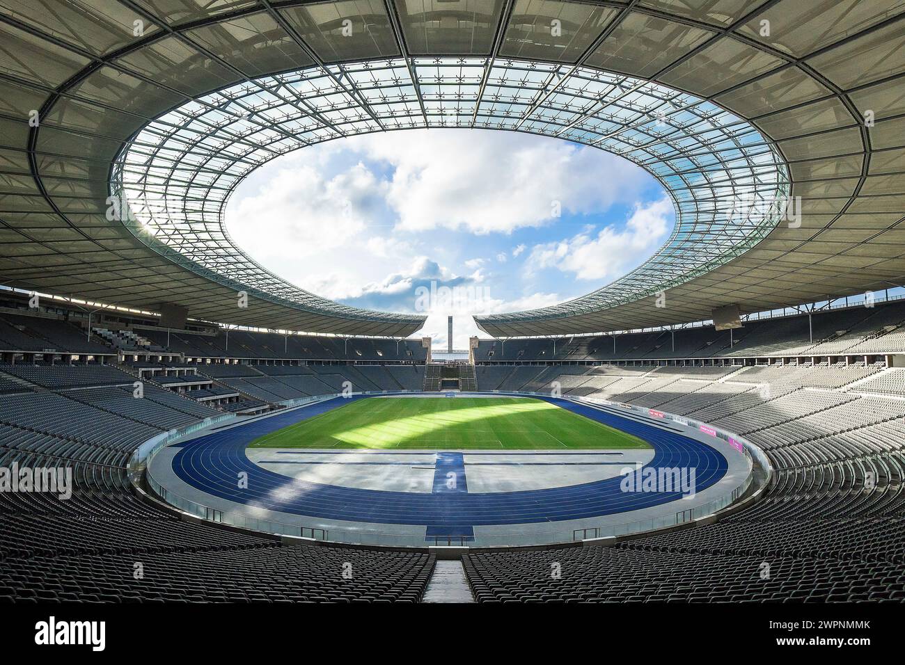 Olympiastadion Berlin, visual axis from the main entrance to the bell ...