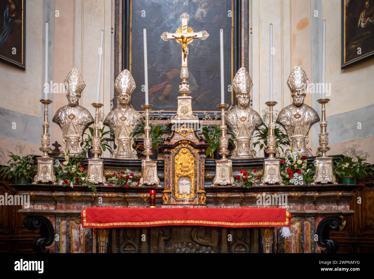The altar with silver saints' busts inside Chiesa di San Bernardino ...
