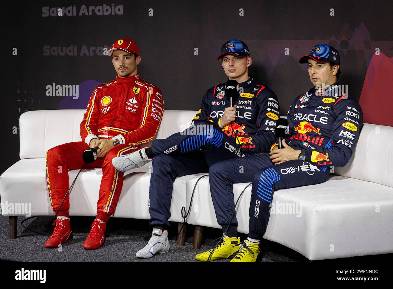 Jeddah, Arabie Saoudite. 08th Mar, 2024. VERSTAPPEN Max (ned), Red Bull Racing RB20, LECLERC ...