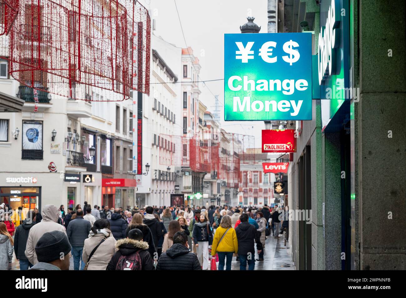 Madrid, Spain. 08th Mar, 2024. A sign from a currency exchange business ...