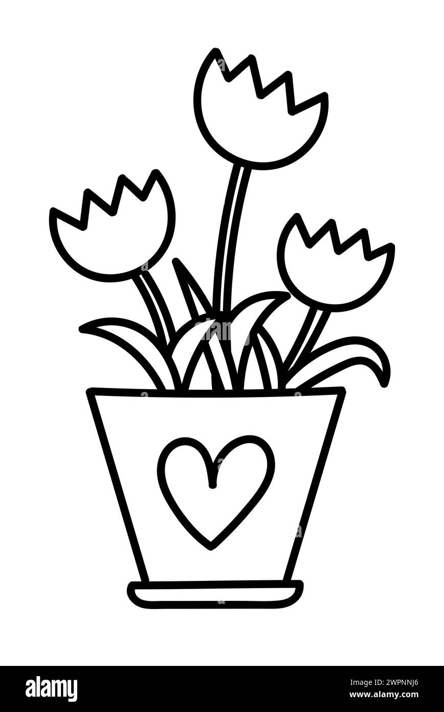 Coloring With Thick Lines For The Smallest Ones, Flowers In A Pot ...