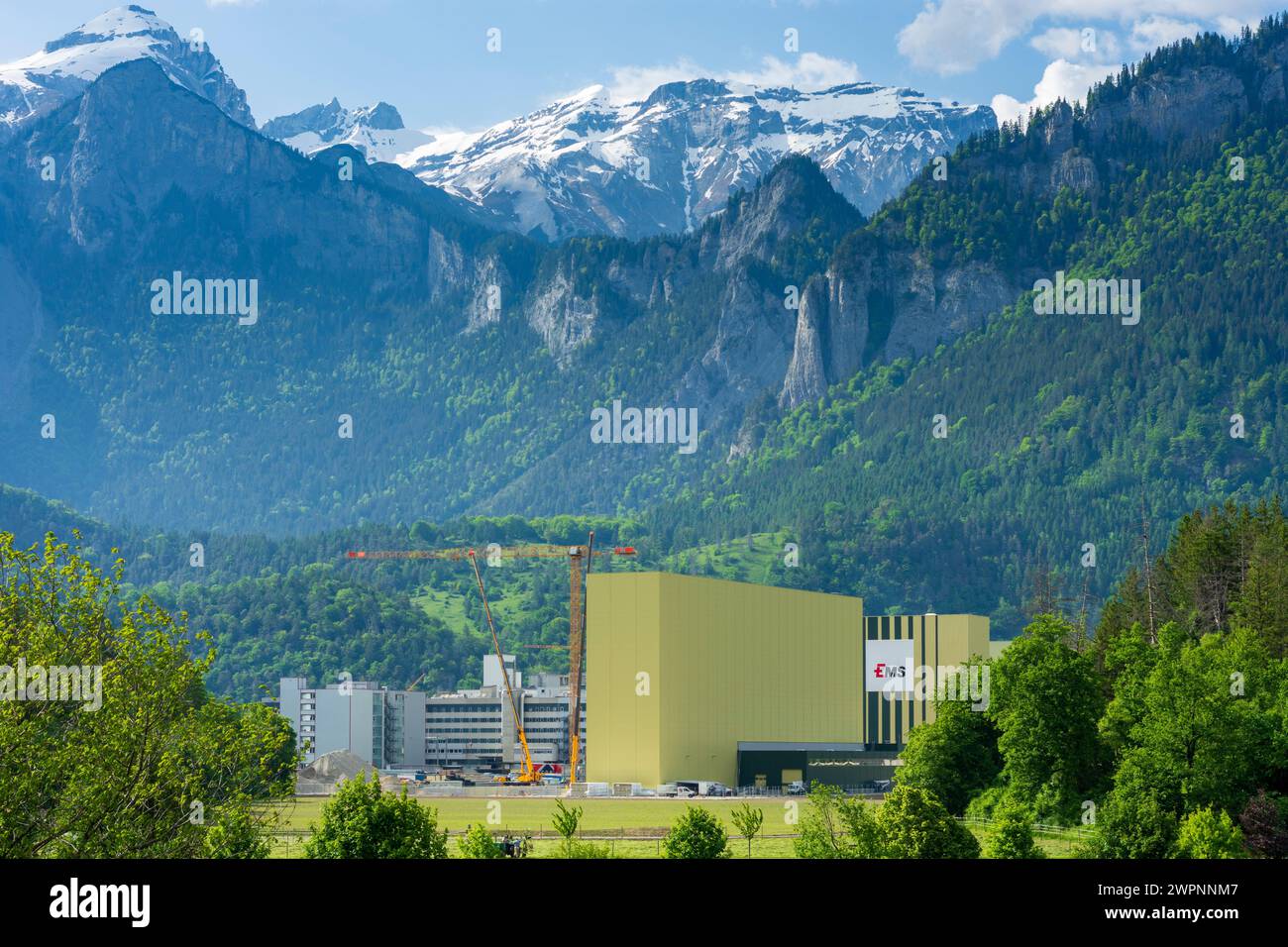 Domat/Ems, factory Ems-Chemie AG, Alps in Imboden, Grisons, Switzerland ...