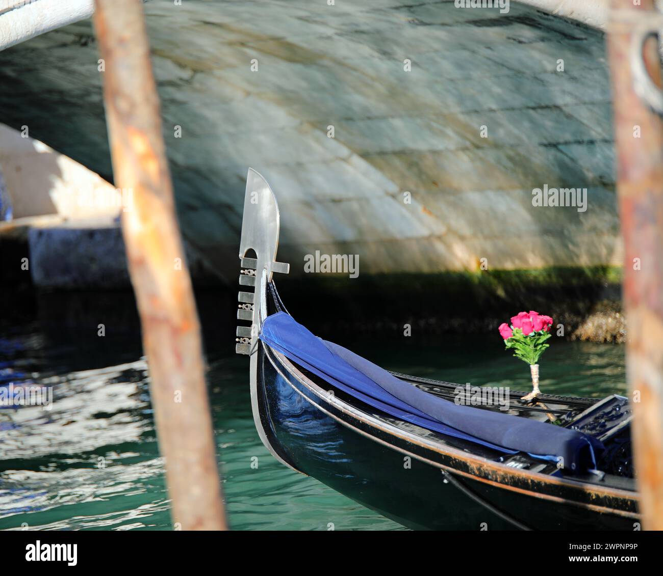Bow of gondola the traditional Venetian boat for transporting tourists ...
