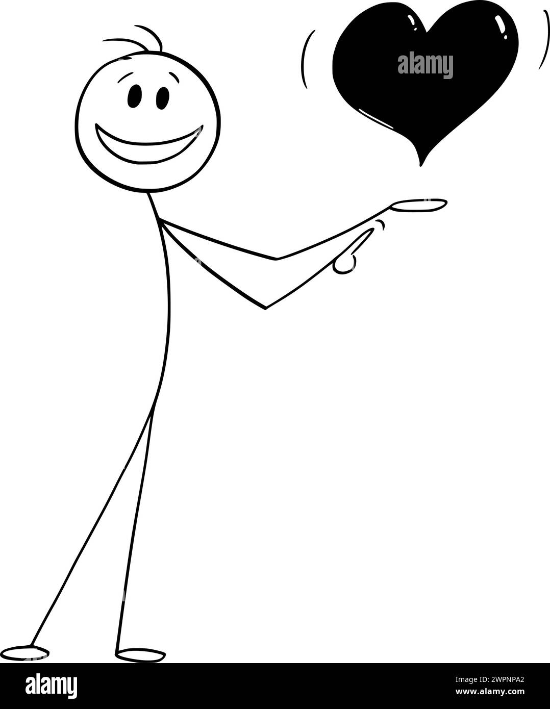 Person Showing Heart Laid on His Hand, Vector Cartoon Stick Figure ...