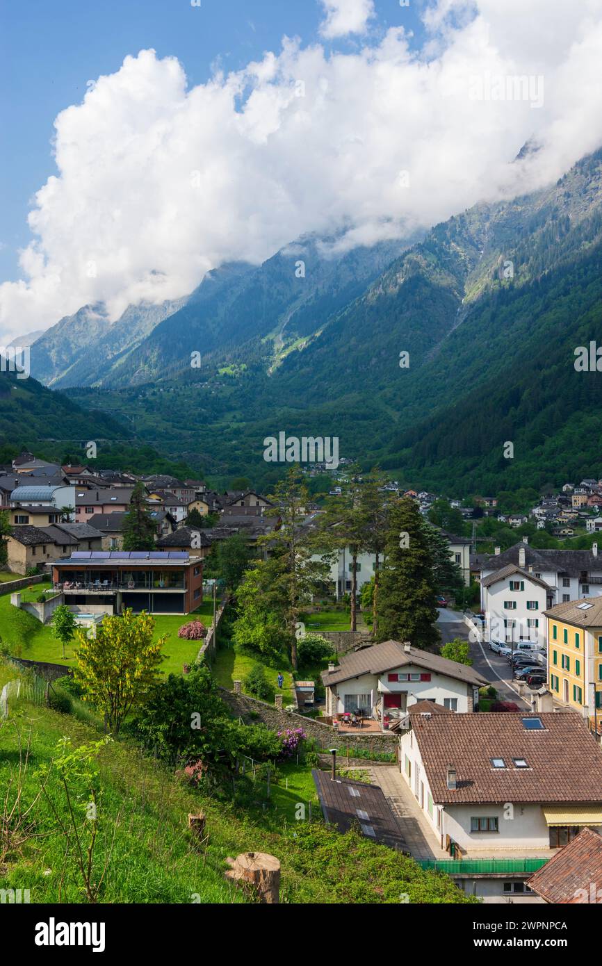 Mesocco, village Mesocco, Misox Valley in Moesa, Grisons, Switzerland ...