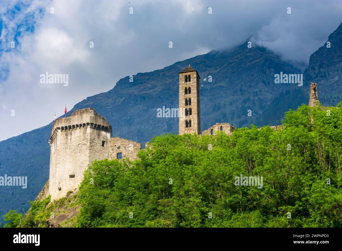 Mesocco, castle Castello di Mesocco, Misox Valley in Moesa, Grisons ...