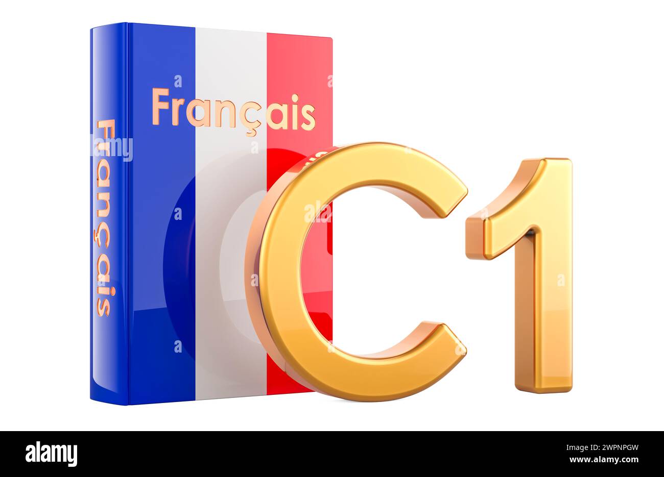 C1 French level, concept. Level Advanced, 3D rendering isolated on ...