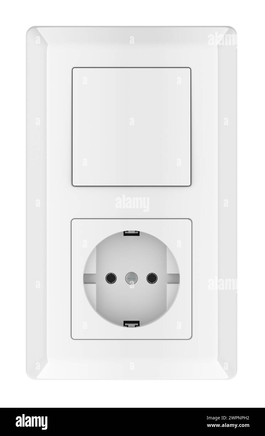 Light Switch And Electrical Socket. 3D rendering isolated on white ...