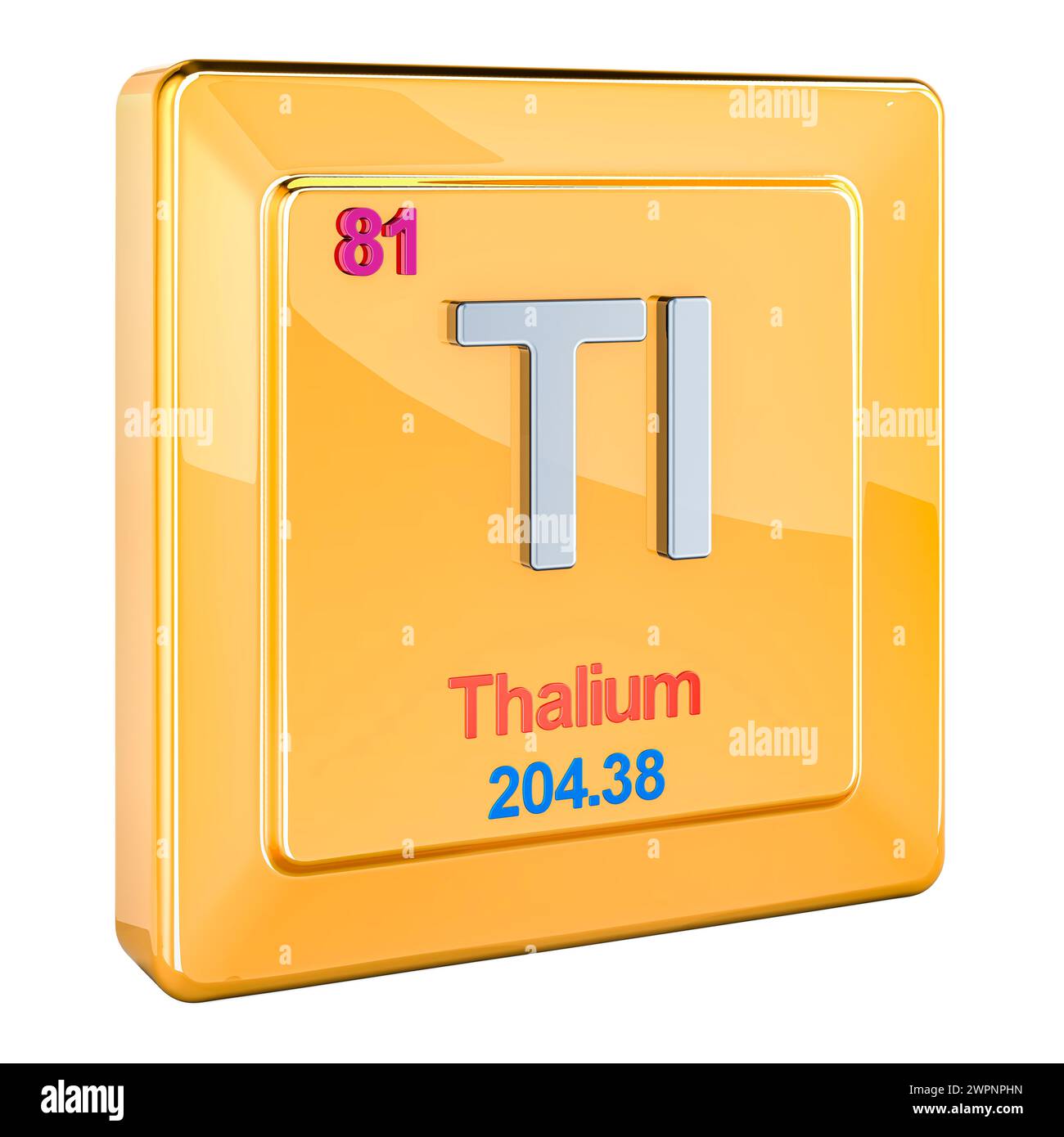 Thallium Tl, chemical element sign with number 81 in periodic table. 3D ...