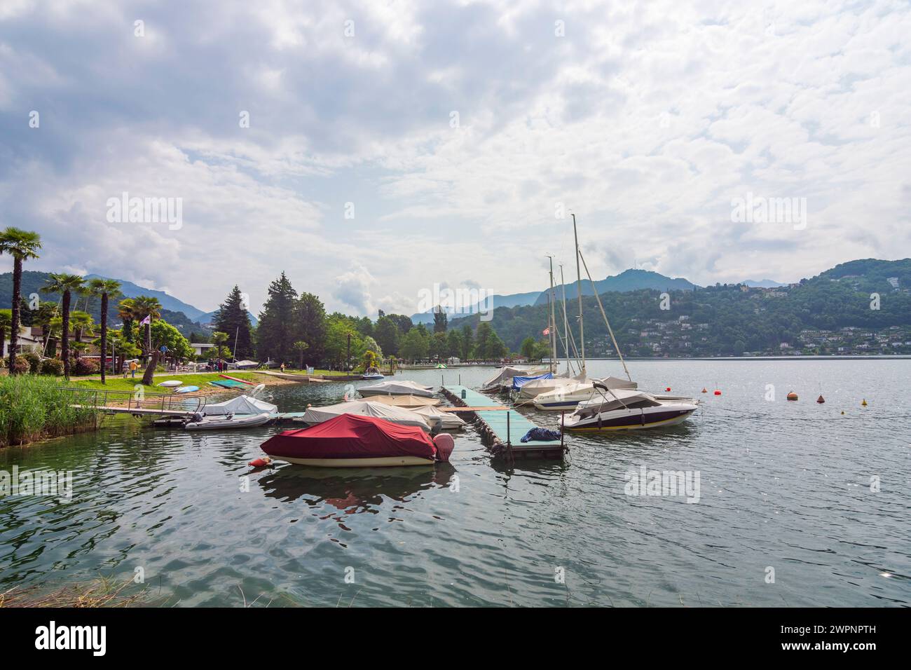 Agno, Lake Lugano (Lago di Lugano), marina in Lugano, Ticino ...