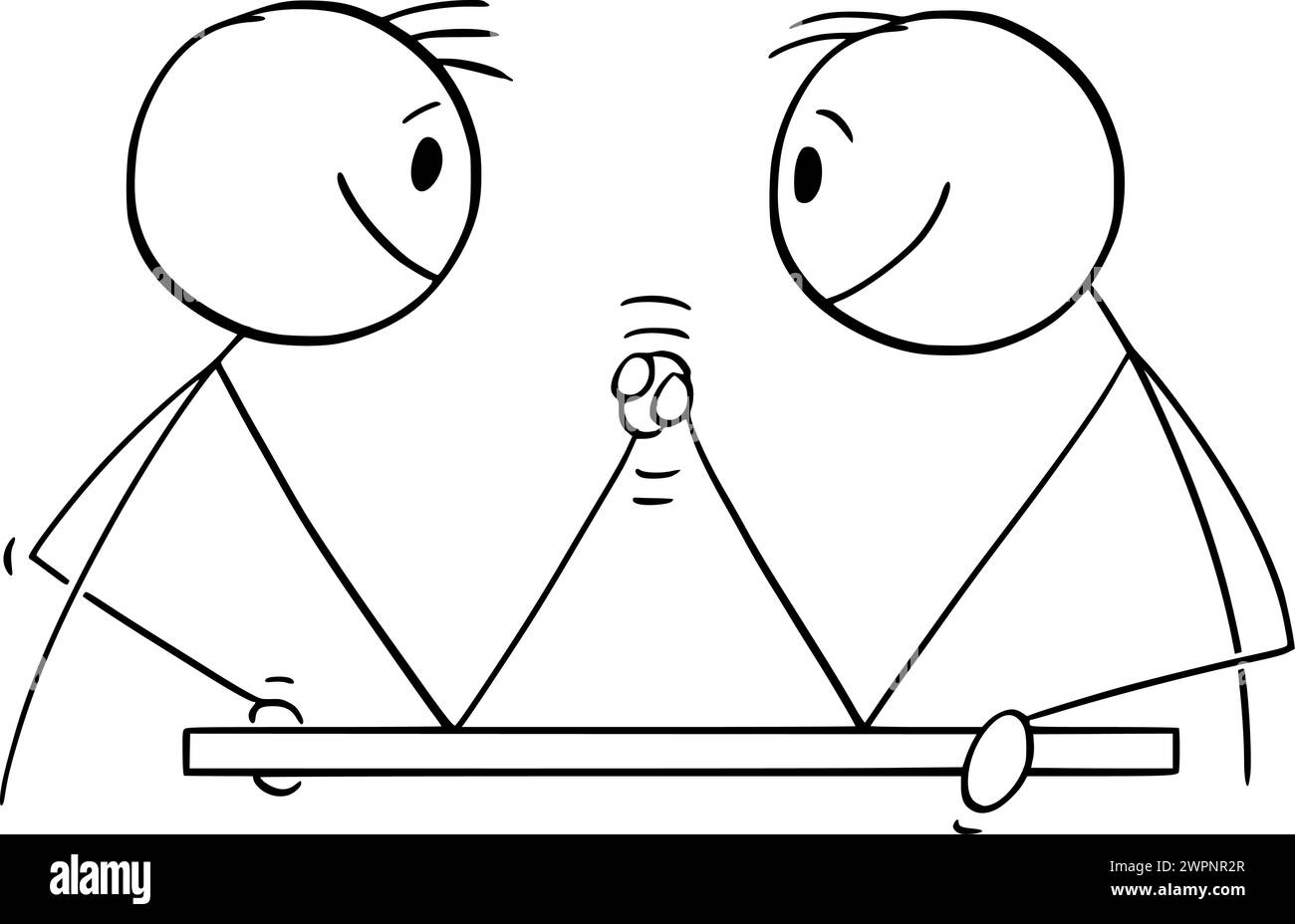 Arm Wrestling Between Two Men, Vector Cartoon Stick Figure Illustration ...
