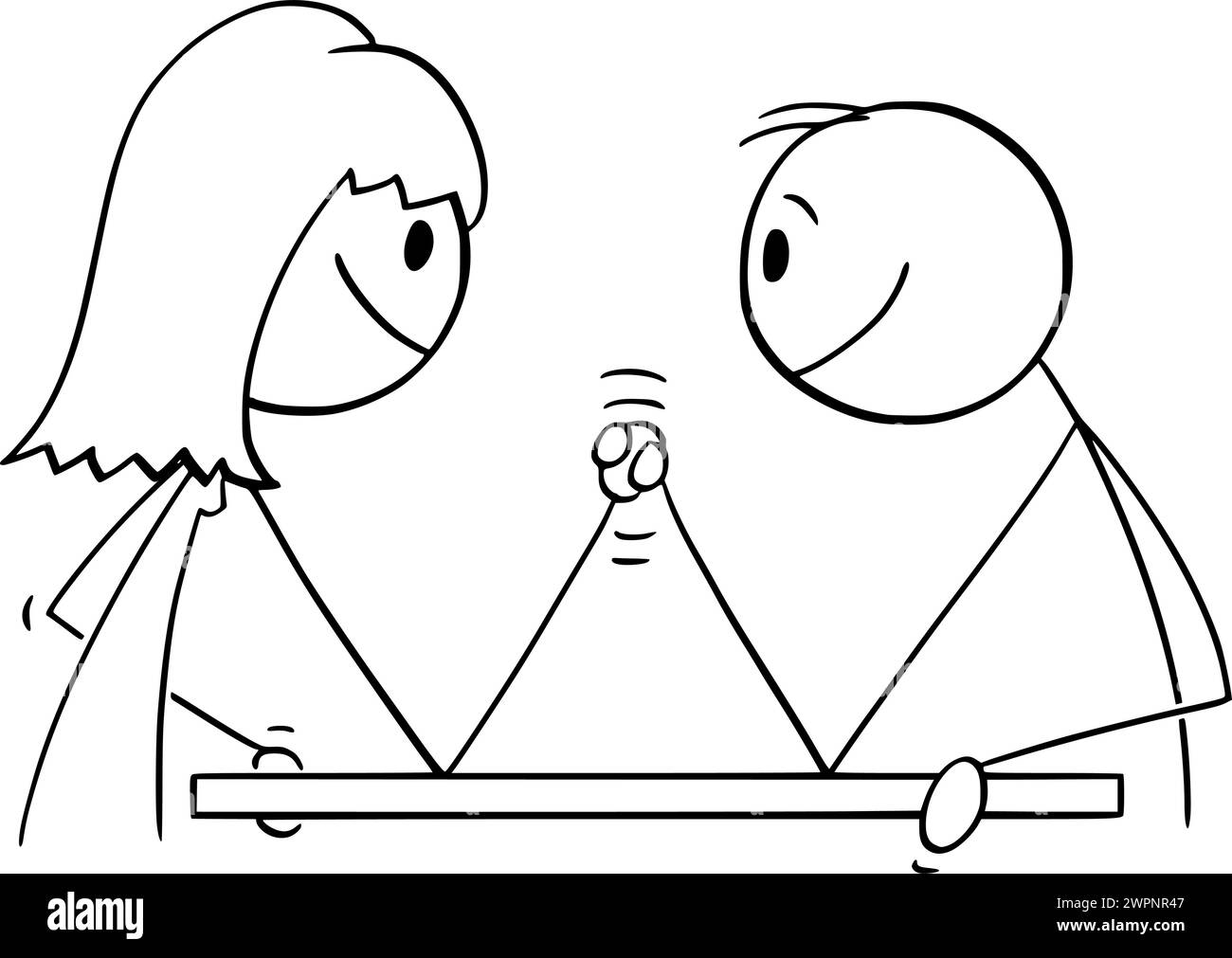Arm Wrestling Between Man and Woman, Vector Cartoon Stick Figure ...