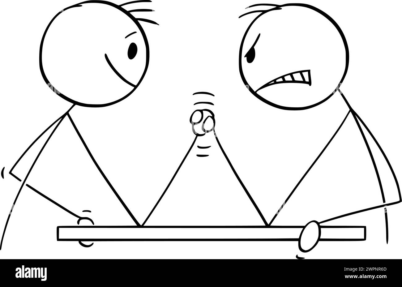 Arm Wrestling Between Two Men, Vector Cartoon Stick Figure Illustration ...