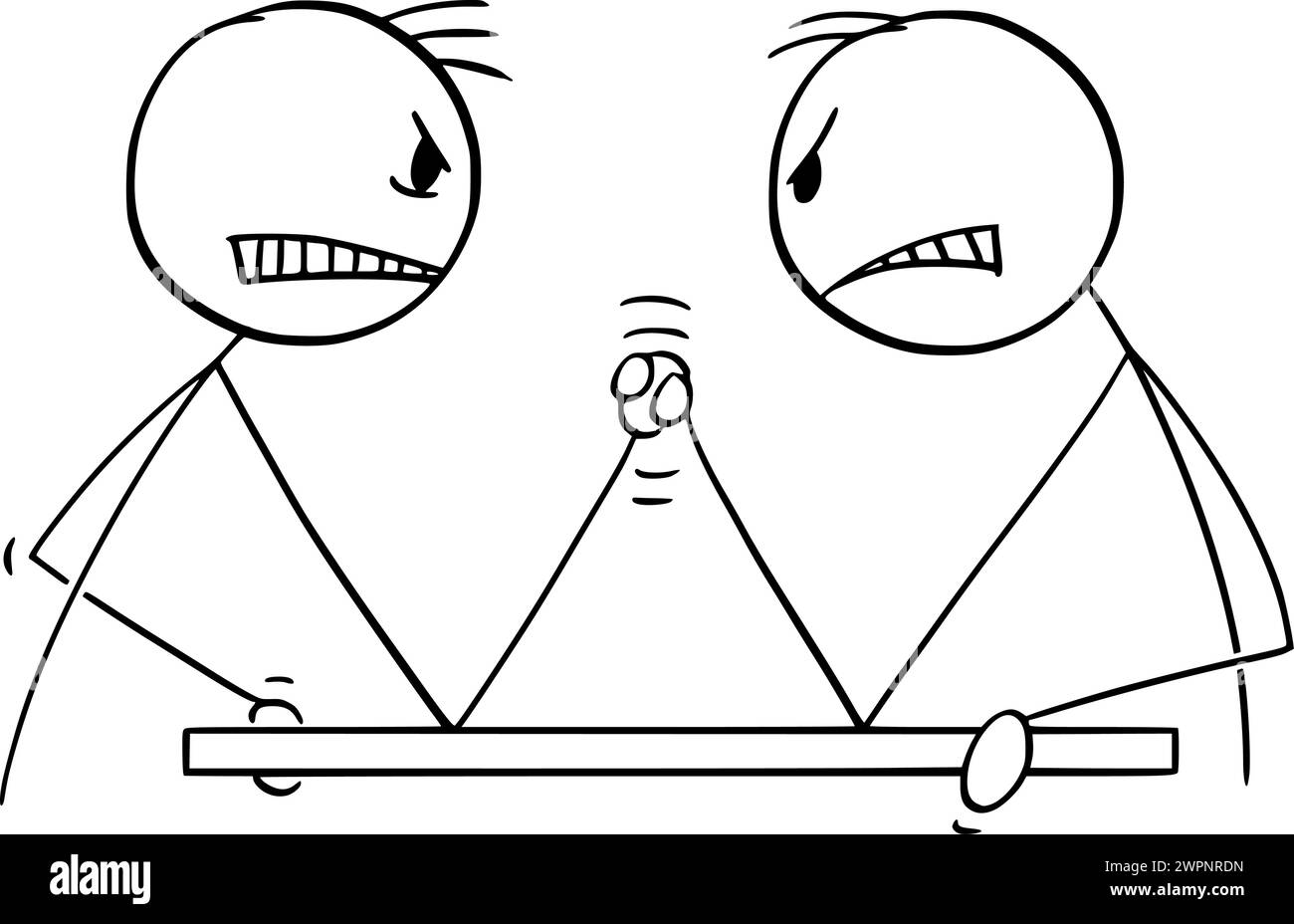 Arm Wrestling Between Two Men, Vector Cartoon Stick Figure Illustration ...