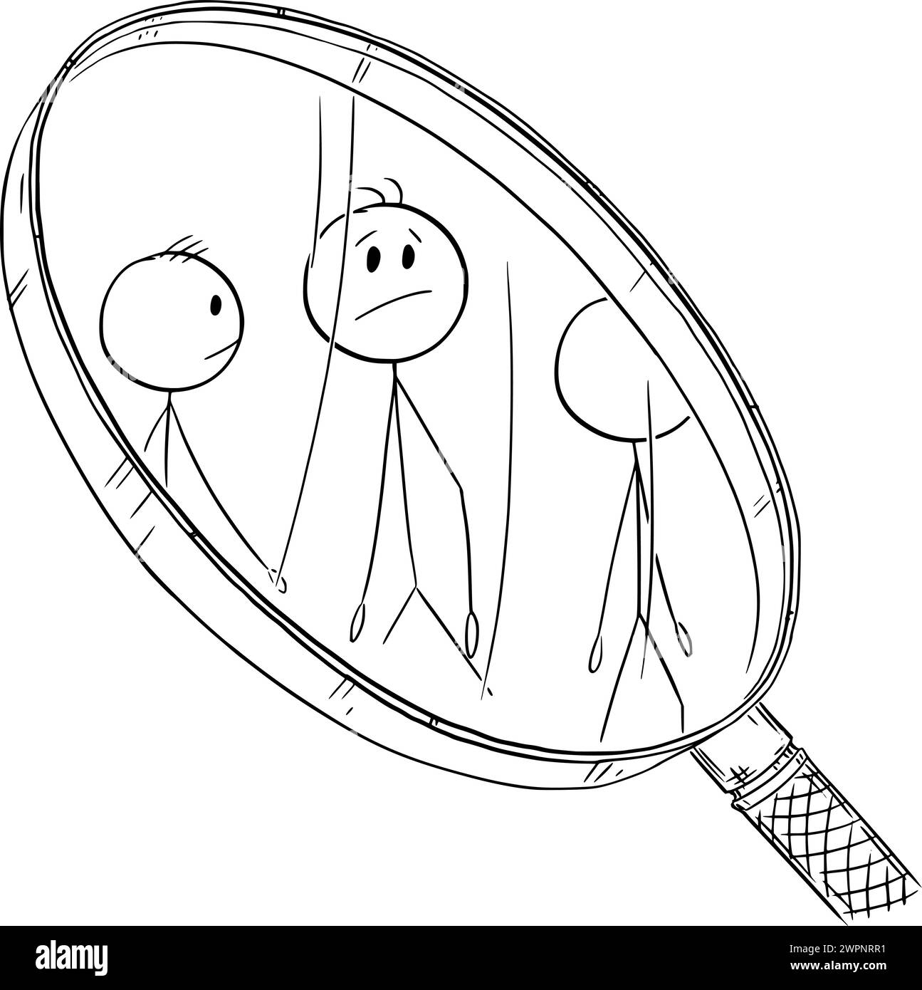 Human Research or People Under Magnifying Glass, Vector Cartoon Stick ...