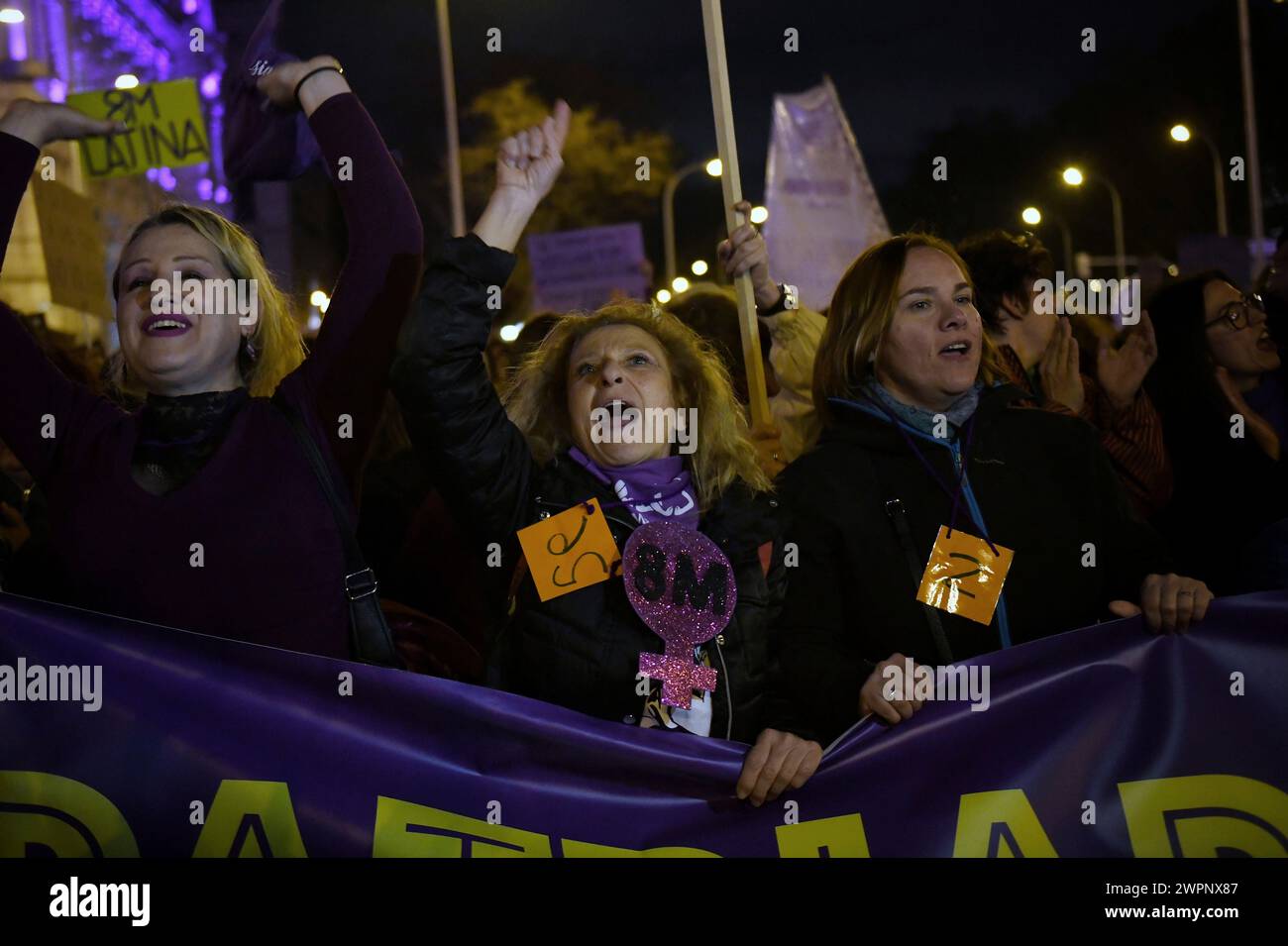 Three women during the demonstration called by the 8M Commission for ...