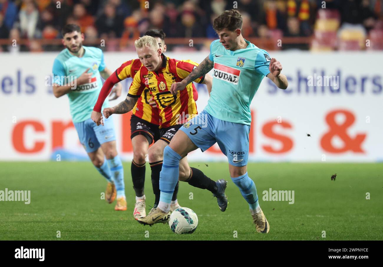 Mechelen, Belgium. 08th Mar, 2024. Mechelen's Patrick Pflucke and ...