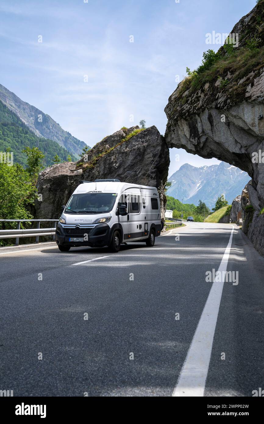 Camper van Pössl road in Switzerland Stock Photo - Alamy
