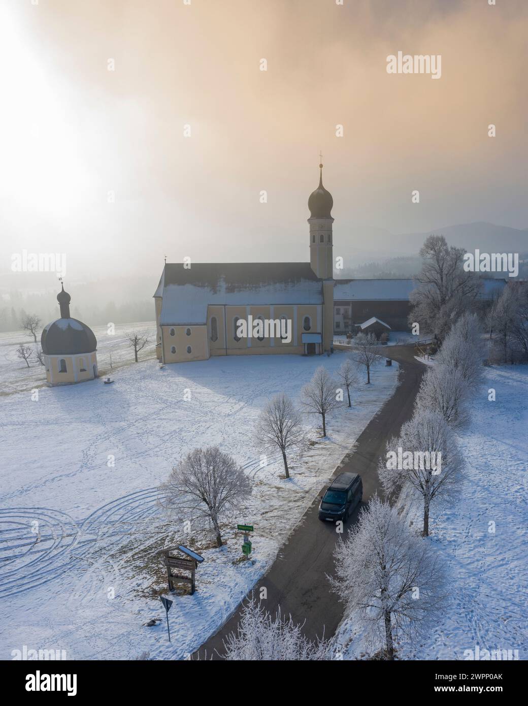 Germany snowy church in Bavaria, Germany with Camper Van Automotive ...