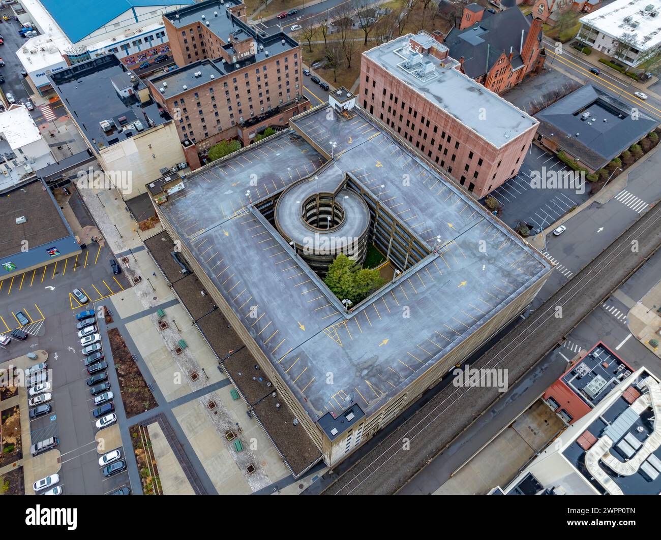 Elmira, NY, USA - 03-02-2024 - Cloudy winter aerial image of the ...