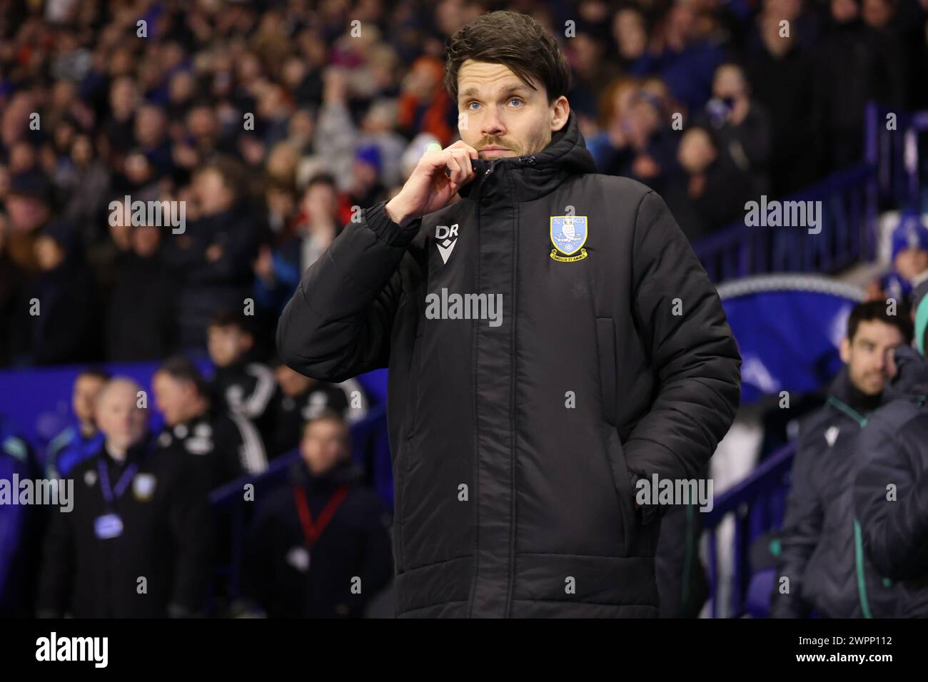 Danny Rohl, Sheffield Wednesday manager, takes his place in the dugout ...