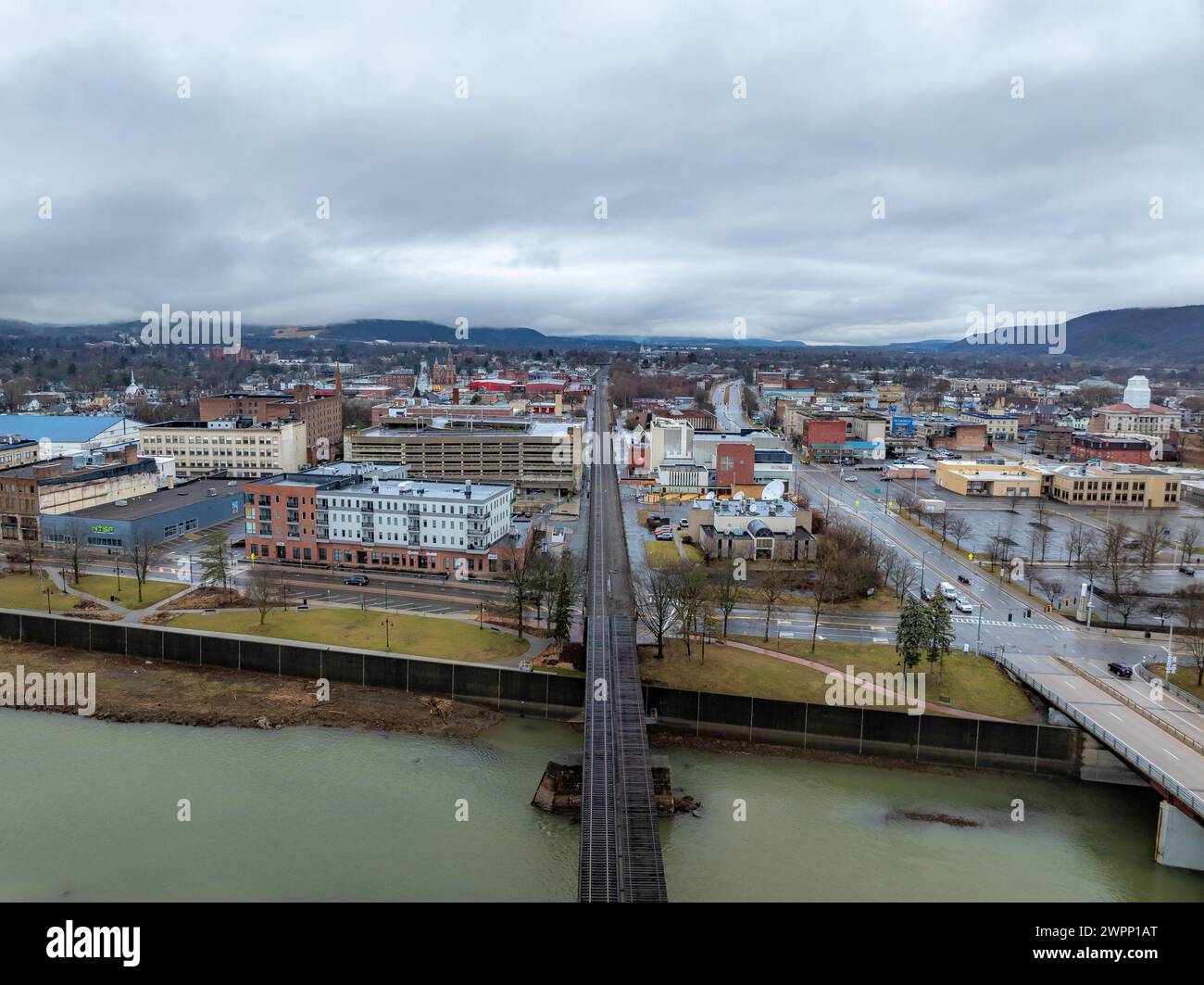 Elmira, NY, USA - 03-02-2024 - Cloudy winter aerial image of the ...