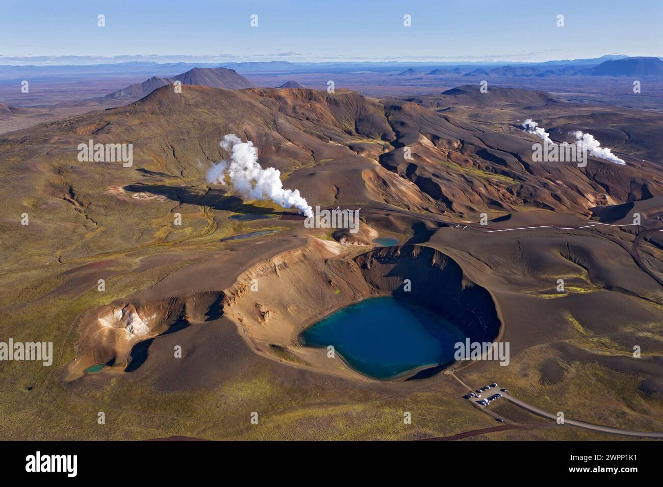 Aerial view of the Krafla volcano with the Viti crater and the ...
