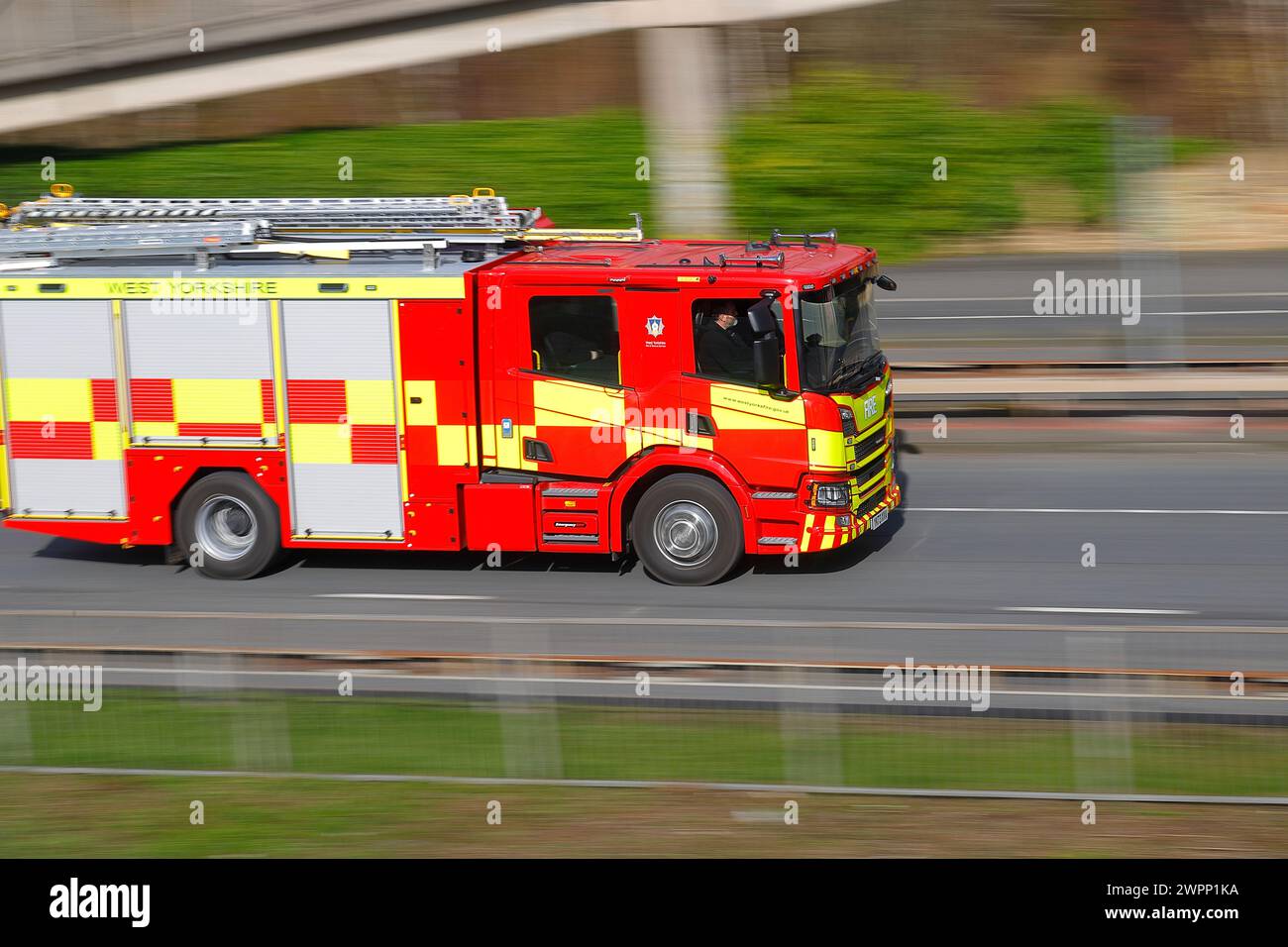 A fire engine on call from West Yorkshire Fire & Rescue in Leeds,UK ...