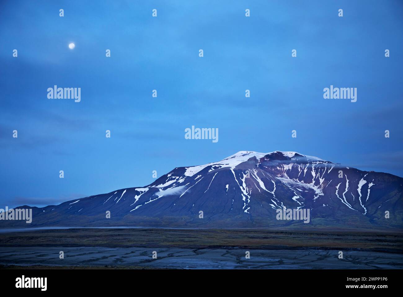 View over Snaefellsnes to the summit of Snaefell in the north-east of ...