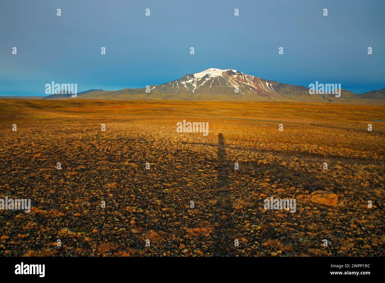 View over the Snaefellsnes plateau to the summit of Snaefell in north ...