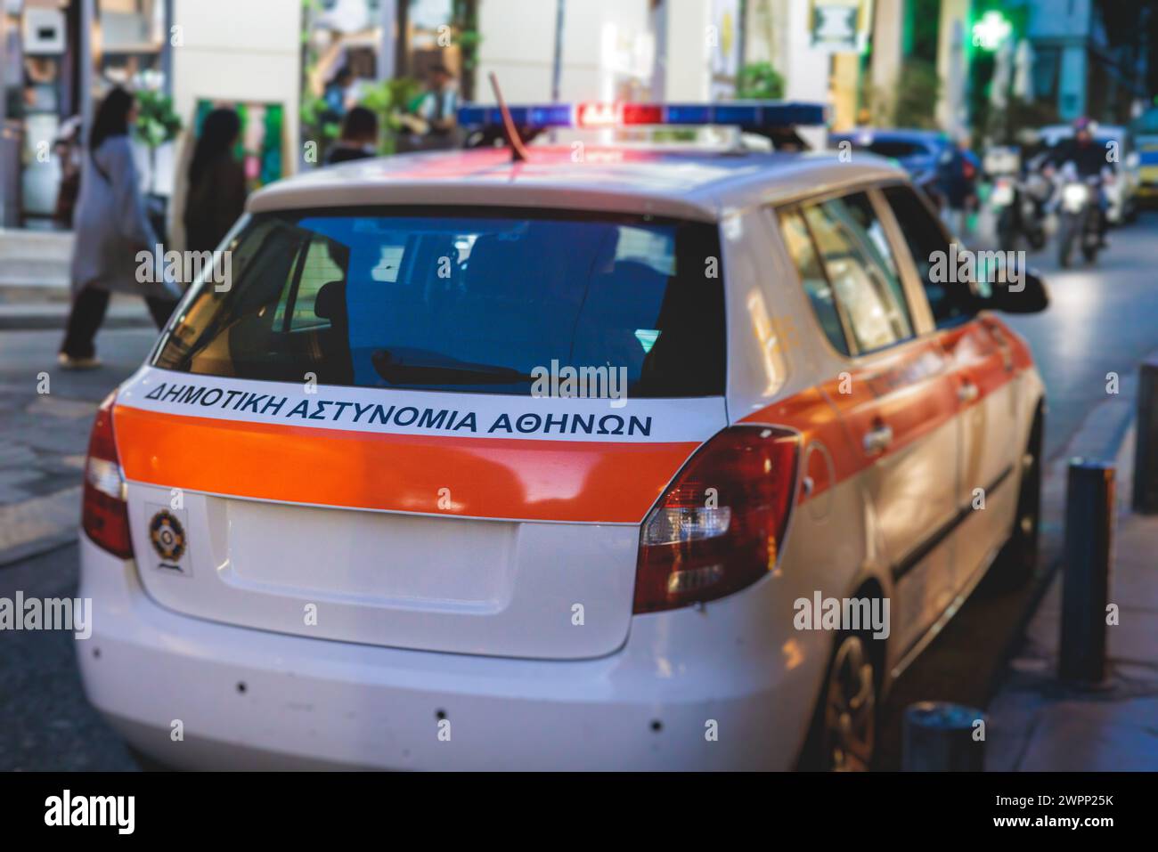 Athens Municipal Police car with siren, "Municipal Police" logo emblem ...