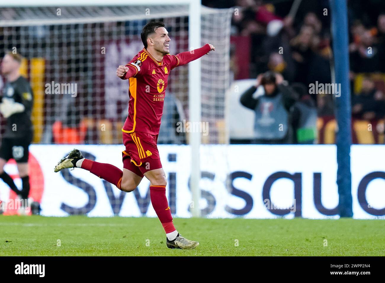 Rome, Italy. 07th Mar, 2024. Leandro Paredes of AS Roma celebrates ...