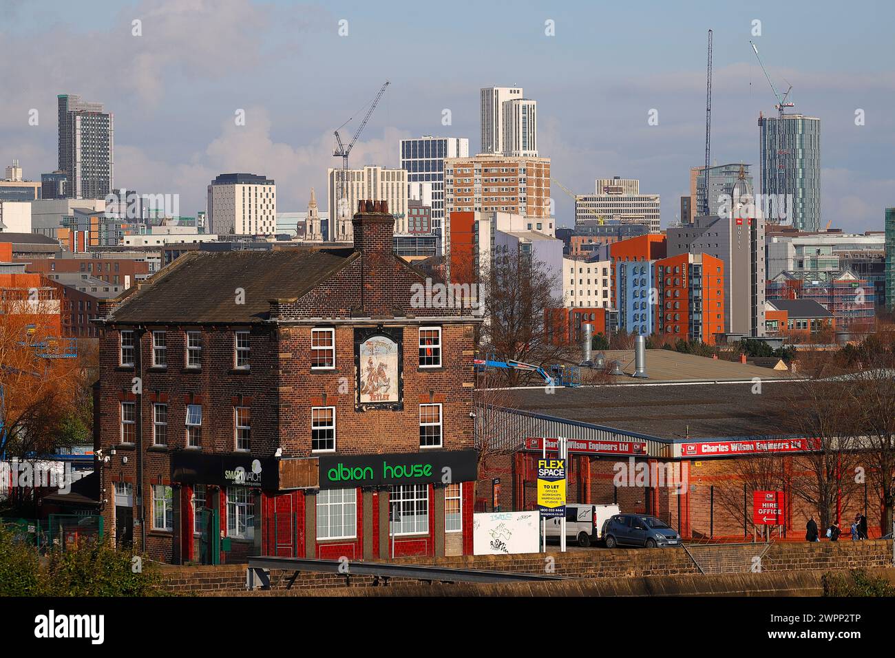 Leeds City Centre with tower crane son various new developments Stock ...