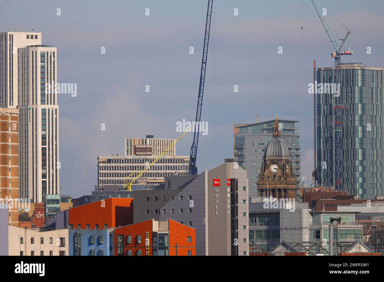 Leeds City Centre with tower crane son various new developments Stock ...