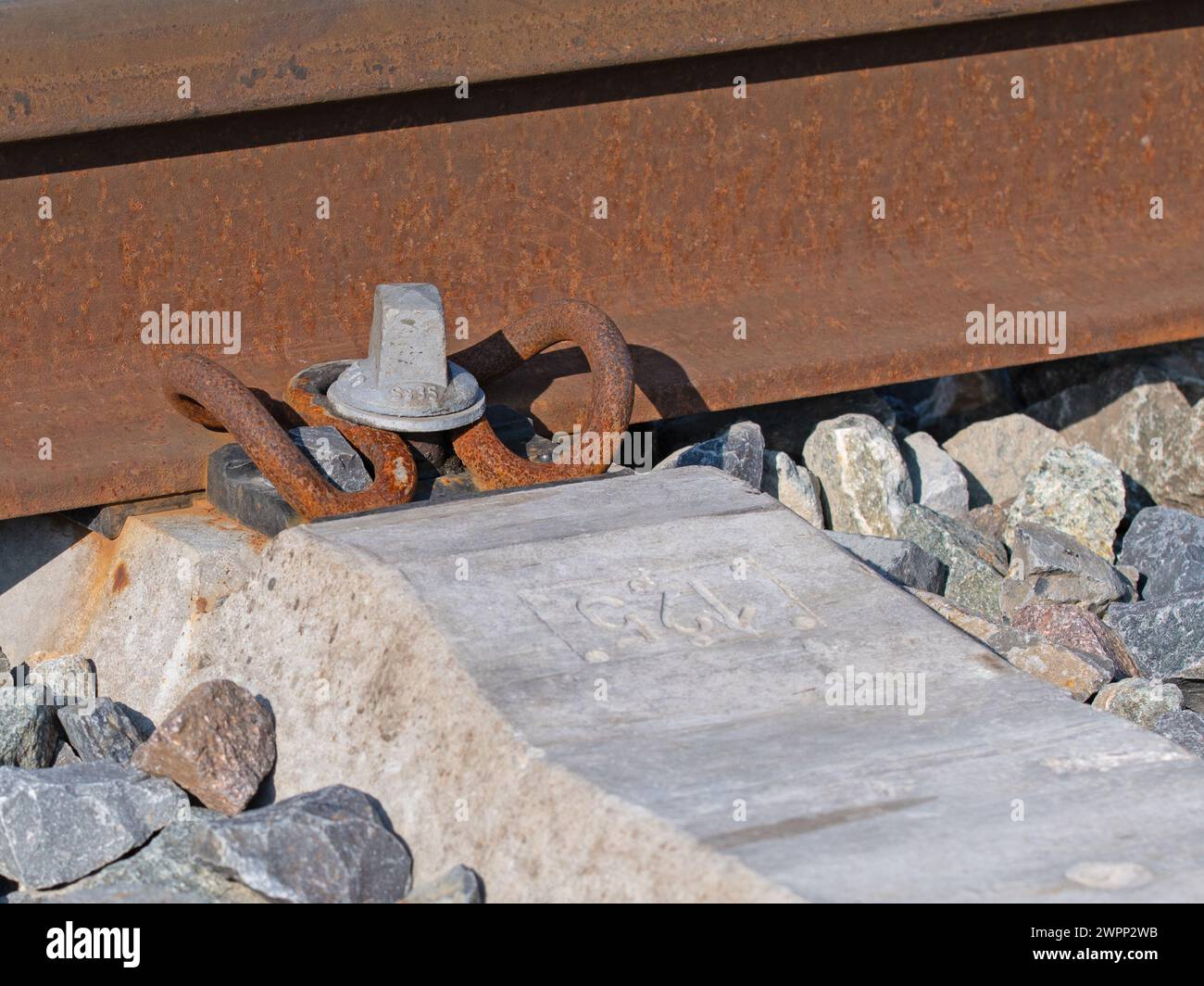 Tension clamps for rail fastening Stock Photo - Alamy