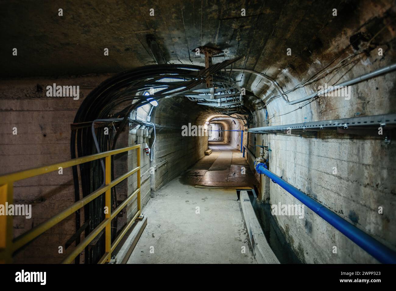 Communication tunnel at underground bunker or subway, etc Stock Photo ...