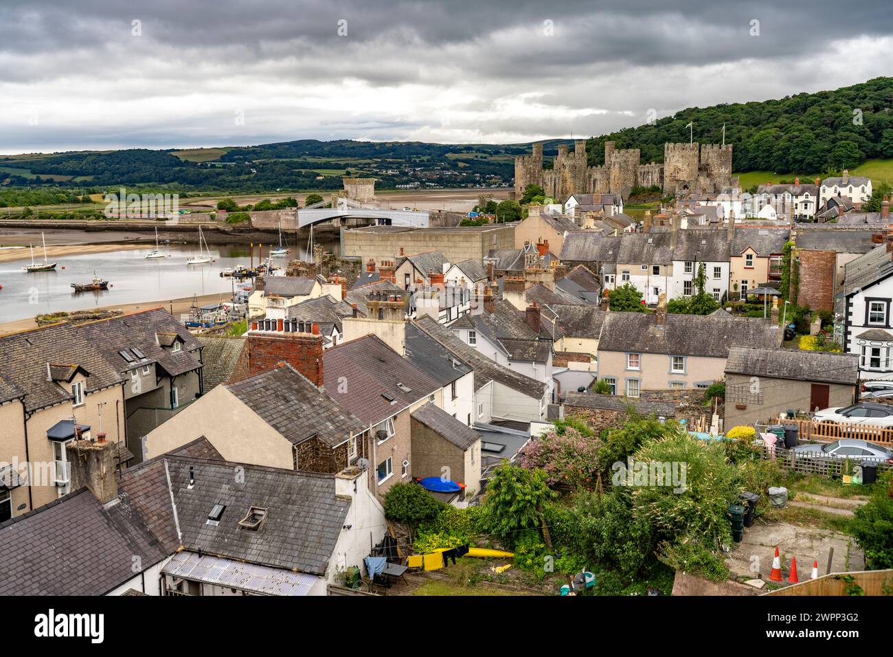 Conwy Castle and the roofs of the old town in Conwy, Wales, Great ...