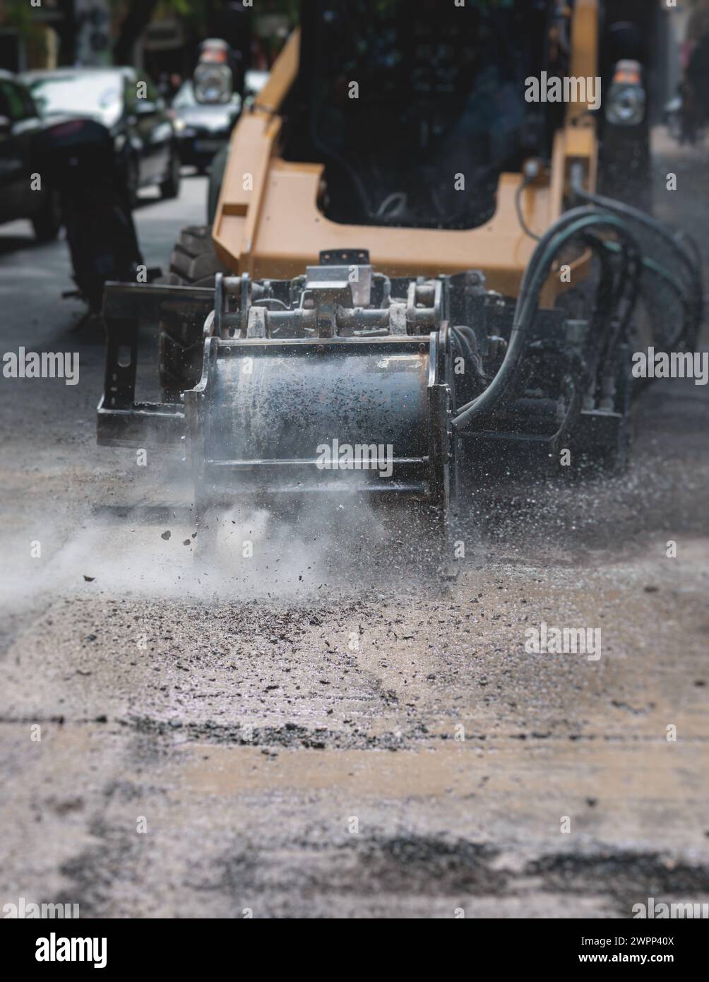 Process of asphalting, blacktopping and paving, asphalt paver machine ...