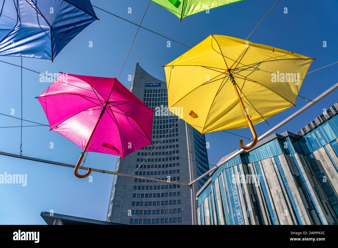 Colorful umbrellas and the mdr high rise building mdr kubus on ...