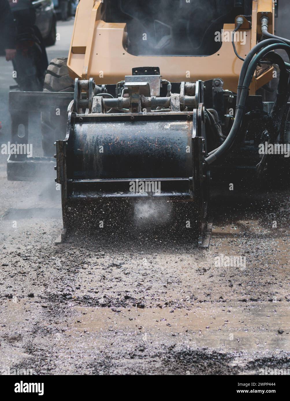 Process of asphalting, blacktopping and paving, asphalt paver machine ...